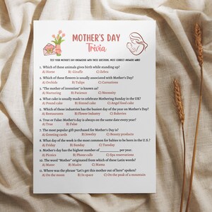 Mother's Day Trivia Game Printable, Mothers Day Party Game, True or ...