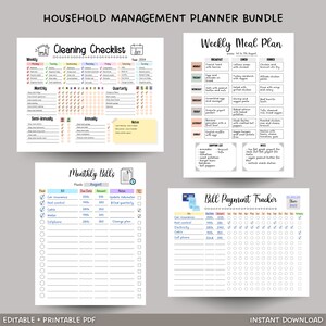 Household Planner Printable, Home Management Bundle, Editable Cleaning ...
