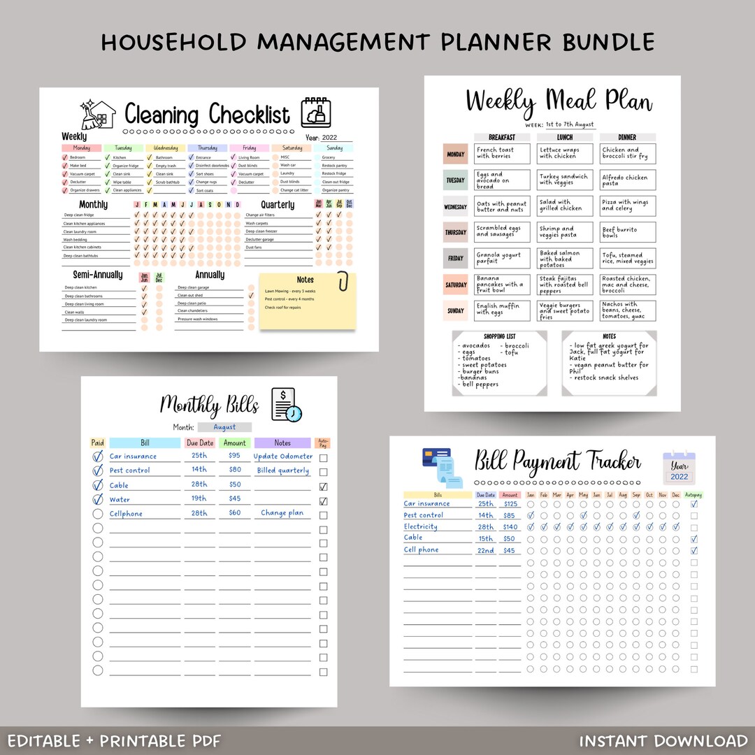 Household Planner Printable Home Management Bundle Editable - Etsy
