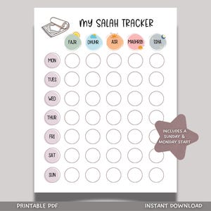 Islamic Salah Tracker Printable for Kids, Muslim Children Daily Namaz ...