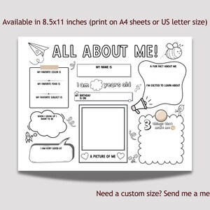 All About Me Coloring Page Printable, First Day of School Activity for ...