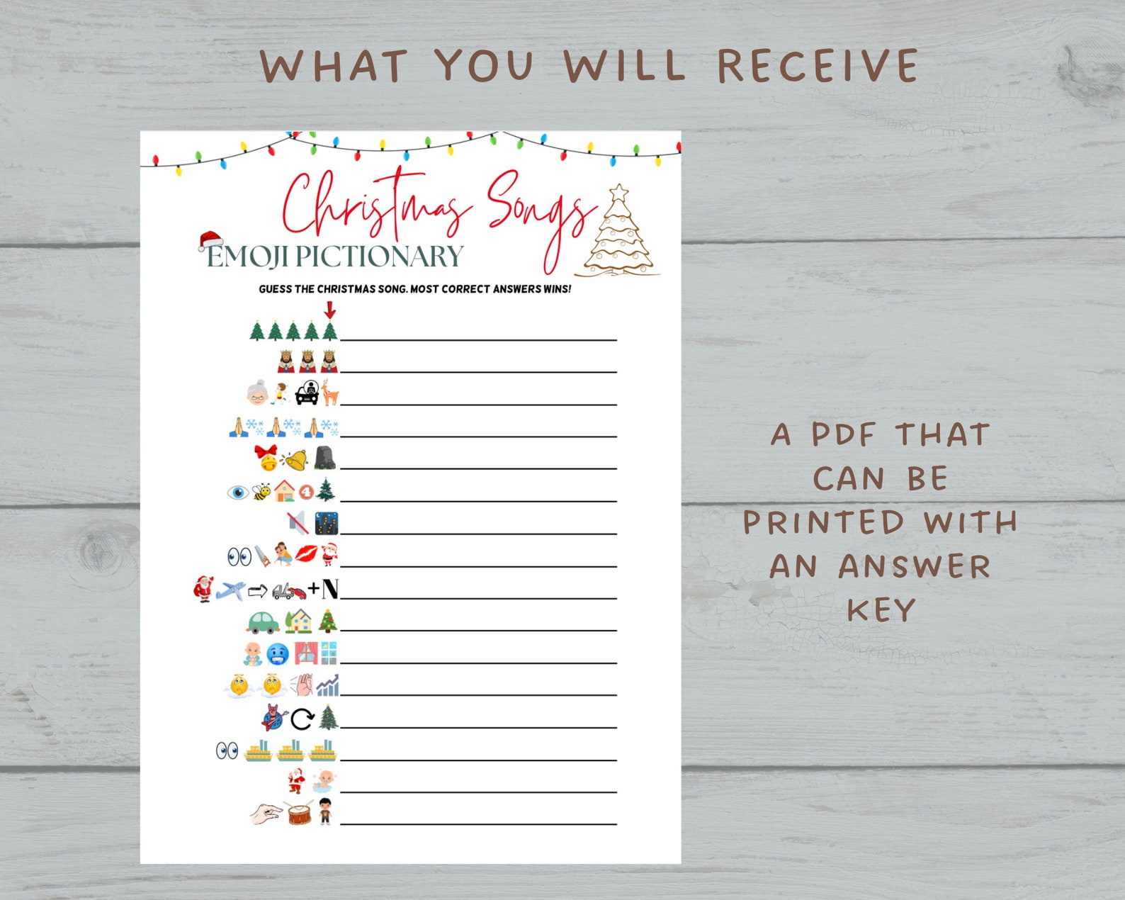 Christmas Songs Emoji Pictionary Printable Christmas Guessing - Etsy
