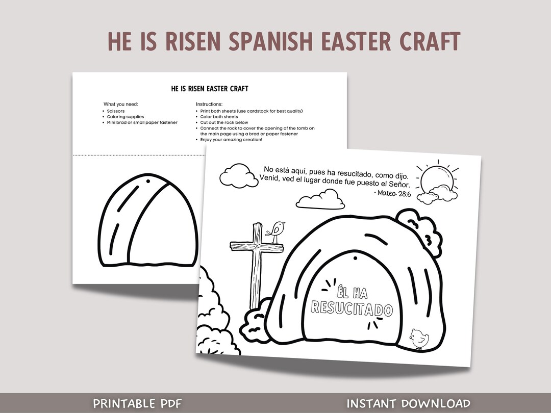 Spanish He is Risen Easter Coloring Craft Printable, Christian Sunday ...