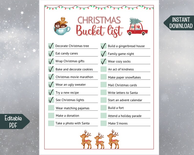 Christmas Bucket List Editable Printable Custom Bucket List - Etsy