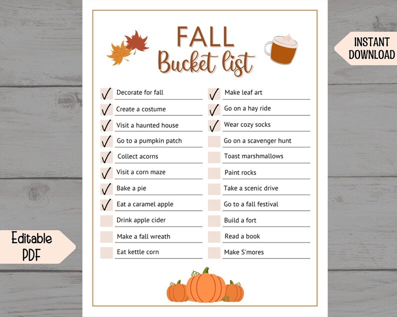 Fall Bucket List Printable Editable Autumn Bucket List Fun - Etsy Fall Bucket List Printable Editable Autumn Bucket List Fun - Etsy