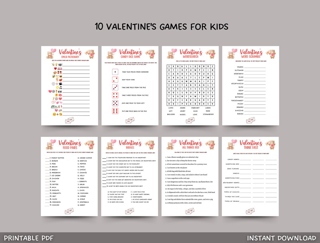 Valentine's Day Game Bundle for Kids Printable, Valentines Kid Games ...