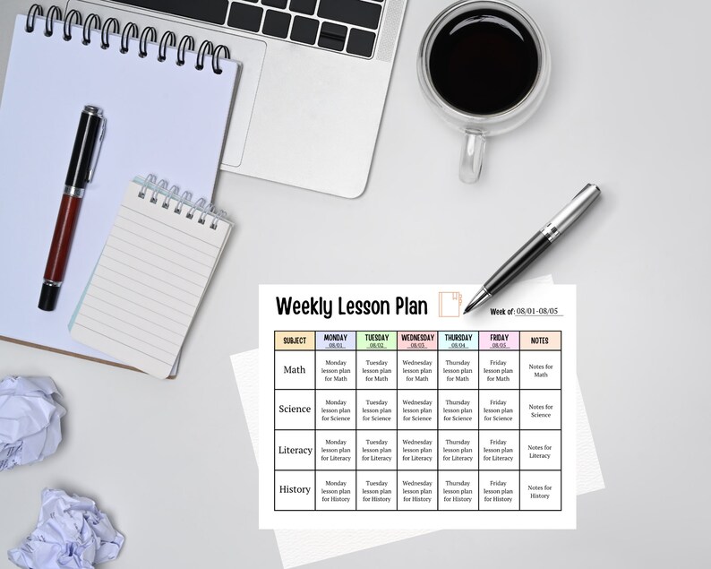 Weekly Lesson Plan Printable Editable Weekly School Schedule - Etsy