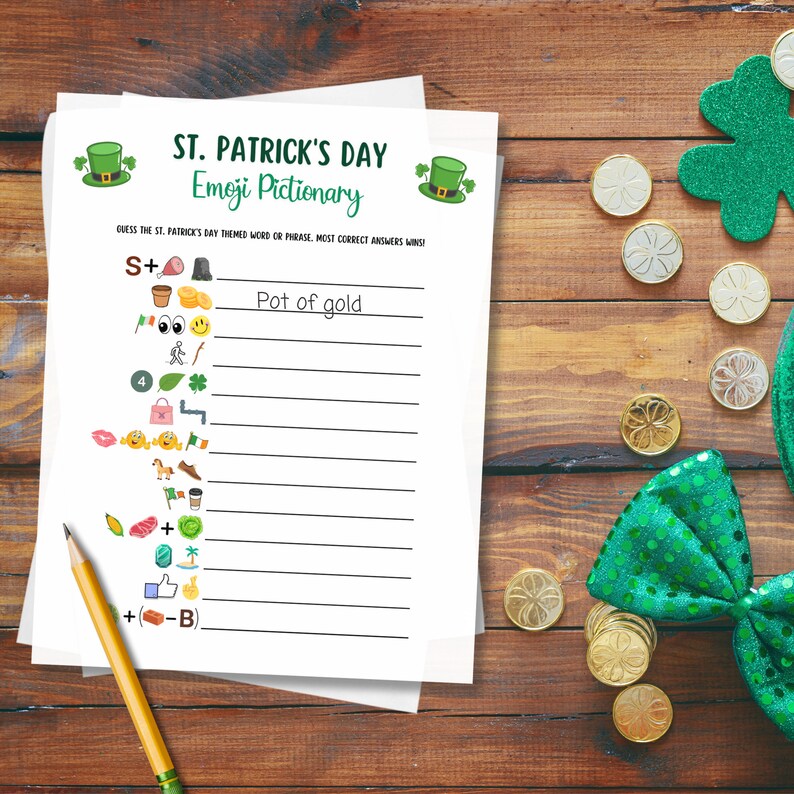St Patricks Day Emoji Pictionary Game Printable, St Patricks Day Party ...