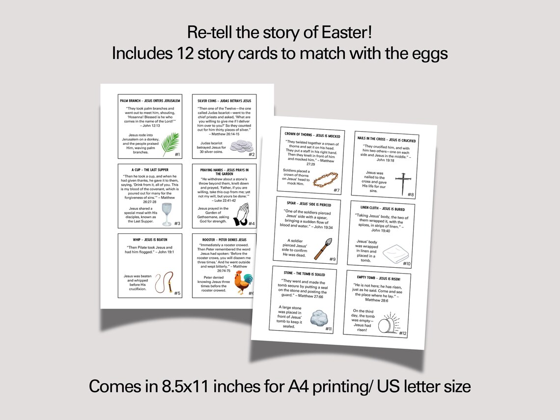 Easter Story Resurrection Eggs Printable for Kids, Holy Week Cards ...