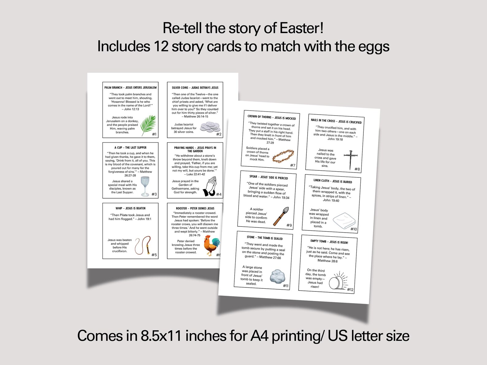 Easter Story Resurrection Eggs Printable for Kids, Holy Week Cards ...