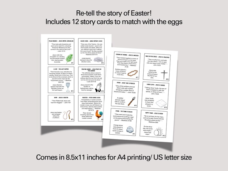 Easter Story Resurrection Eggs Printable for Kids, Holy Week Cards ...