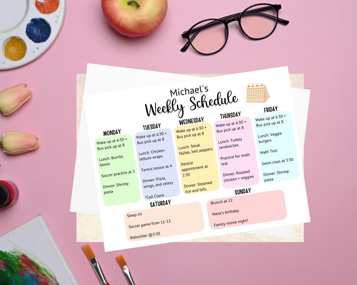 Kids Weekly Planner Printable Editable Weekly Schedule Kids - Etsy