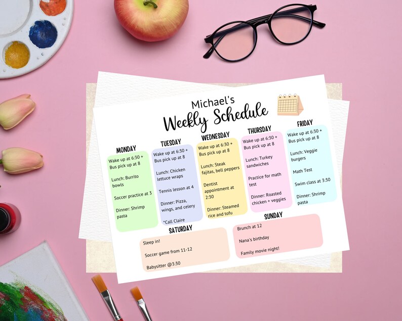 Kids Weekly Planner Printable Editable Weekly Schedule Kids - Etsy