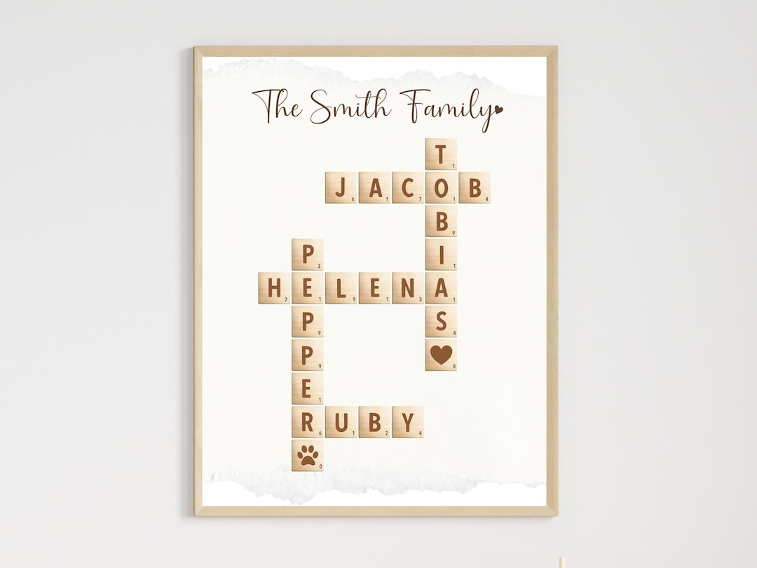 Custom Family Name Poster Printable Personalized Crossword Scrabble ...