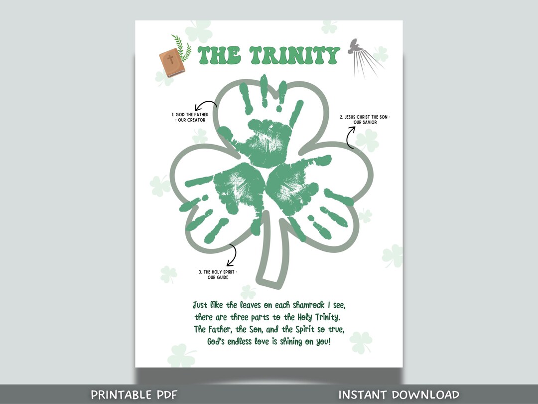 St Patricks Day Holy Trinity Handprint Craft Printable, Shamrock Bible ...