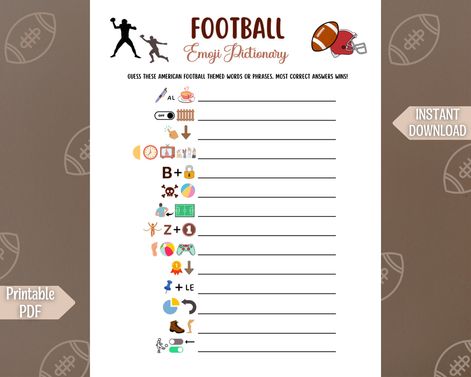 Football Emoji Pictionary Game Printable Football Party Game - Etsy ...