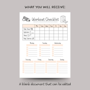 Workout Checklist Editable, Daily Workout Routine Chart, Simple Workout ...