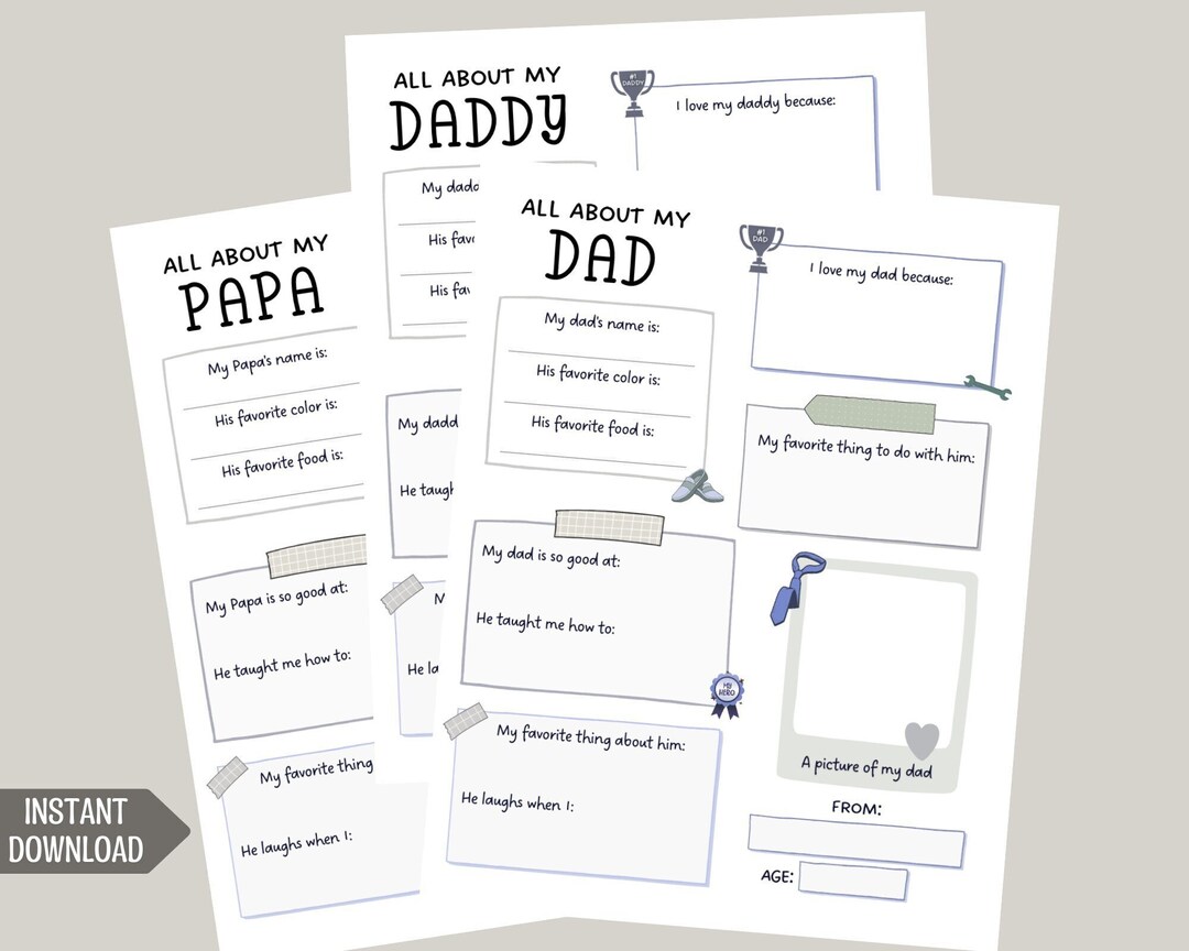 All About My Dad Printable Fathers Day Questionnaire All - Etsy