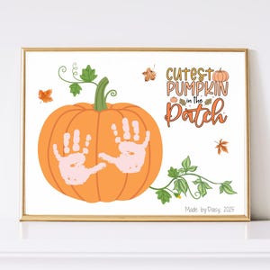 Pumpkin Handprint Craft Printable, Fall Autumn Activity DIY Footprint ...