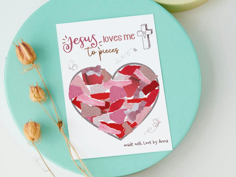 Jesus Loves Me to Pieces Christian Craft Printable, Valentine’s Day Art ...