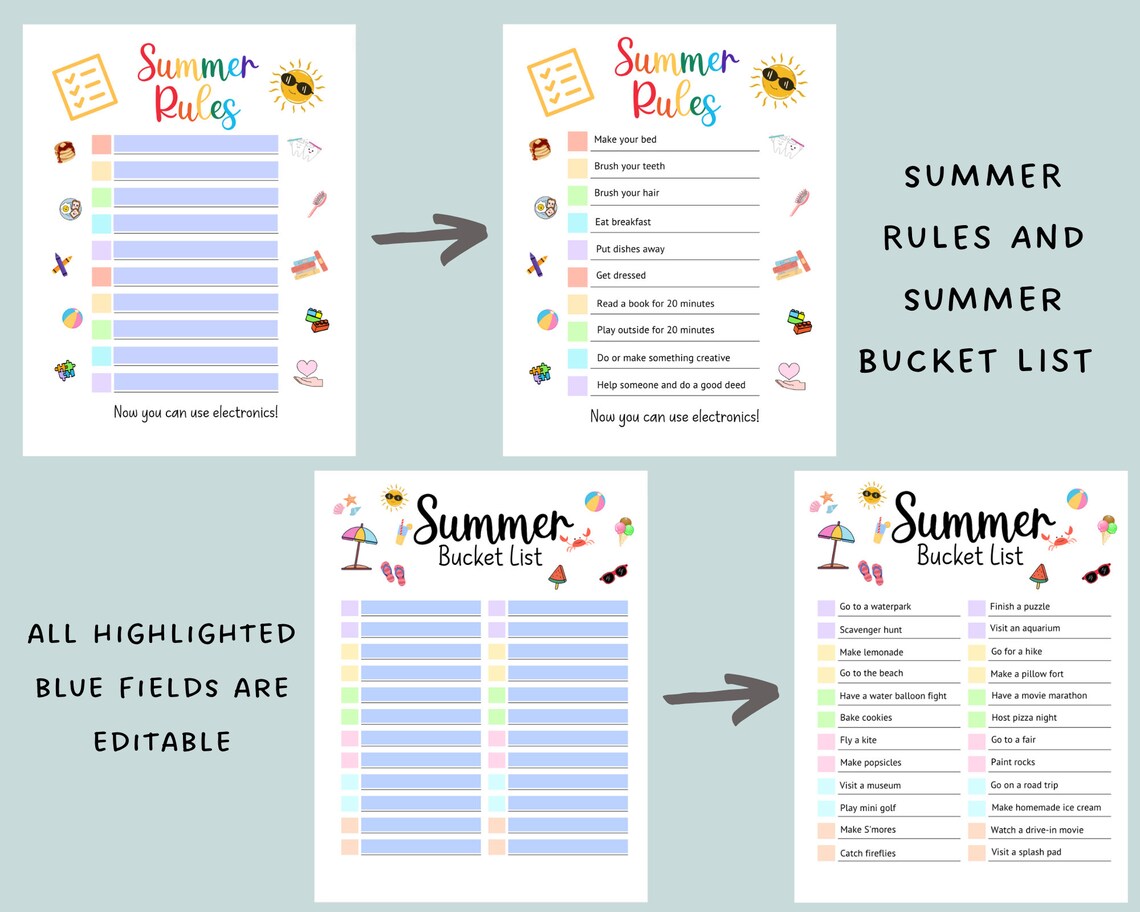 Editable Summer Planner Bundle Printable Summer Chore Chart - Etsy