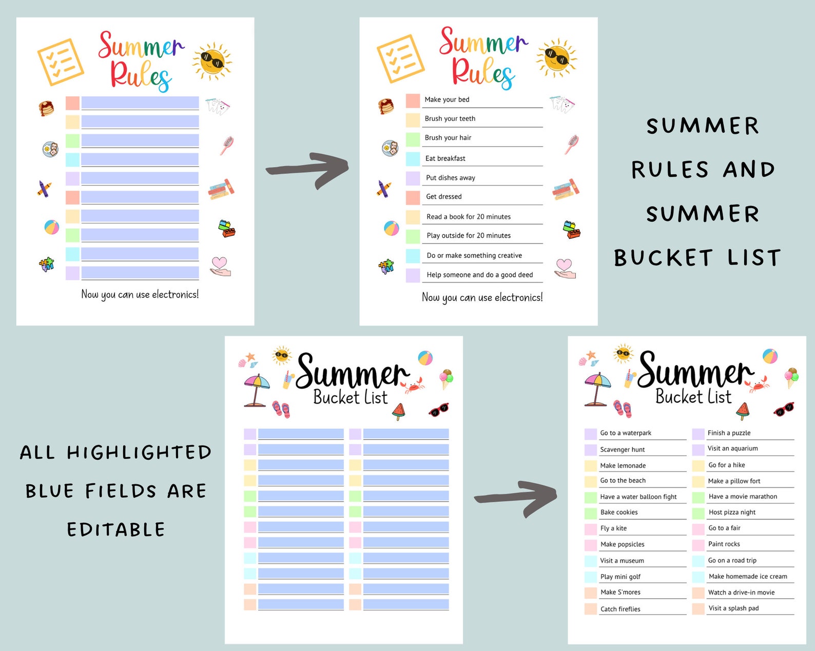Editable Summer Planner Bundle Printable Summer Chore Chart - Etsy