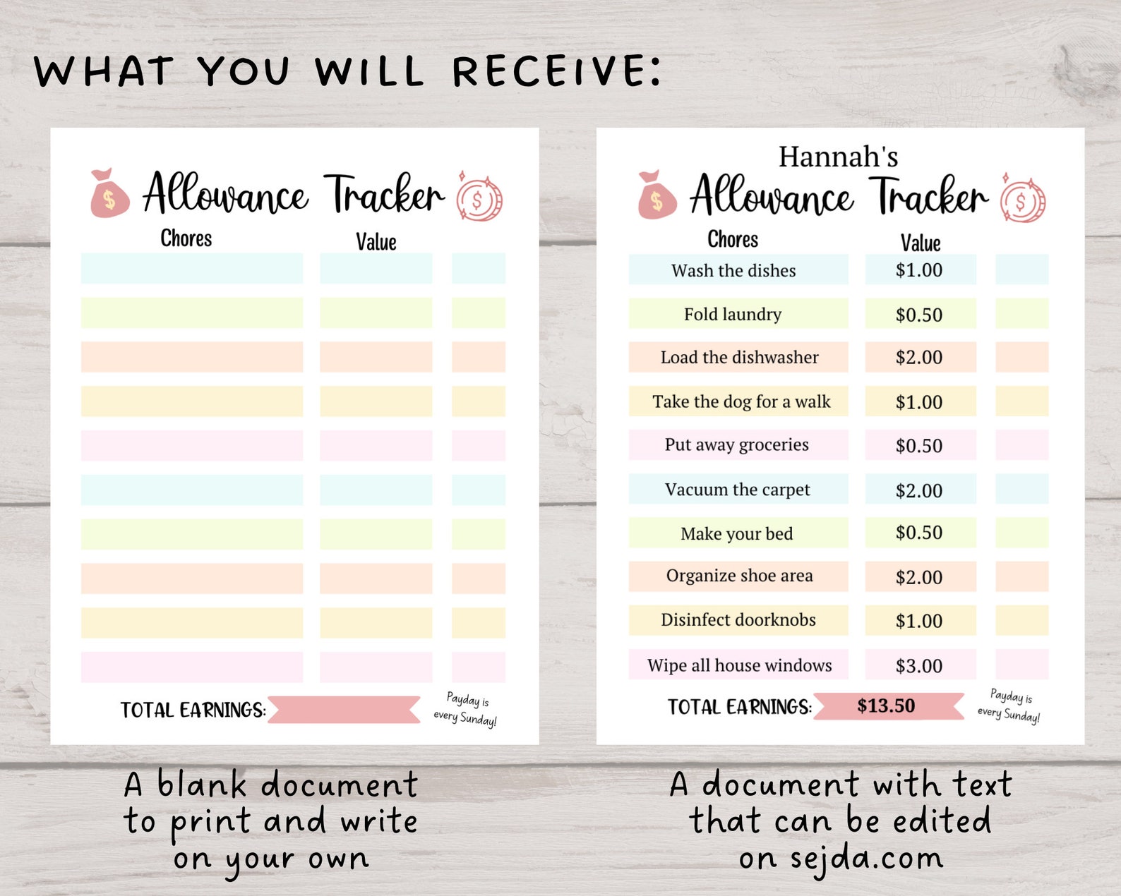 Editable Allowance Chart for Kids Allowance Tracker - Etsy UK
