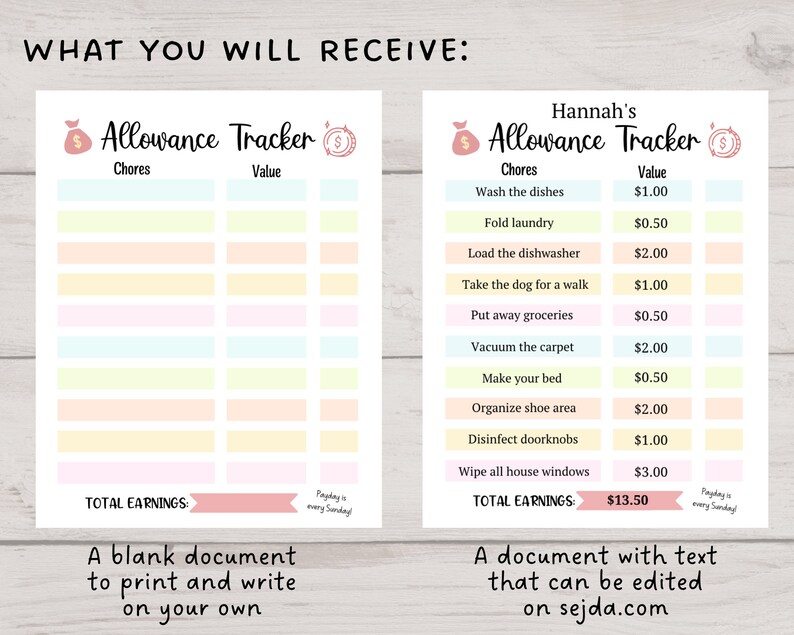 Editable Allowance Chart for Kids Allowance Tracker - Etsy Australia