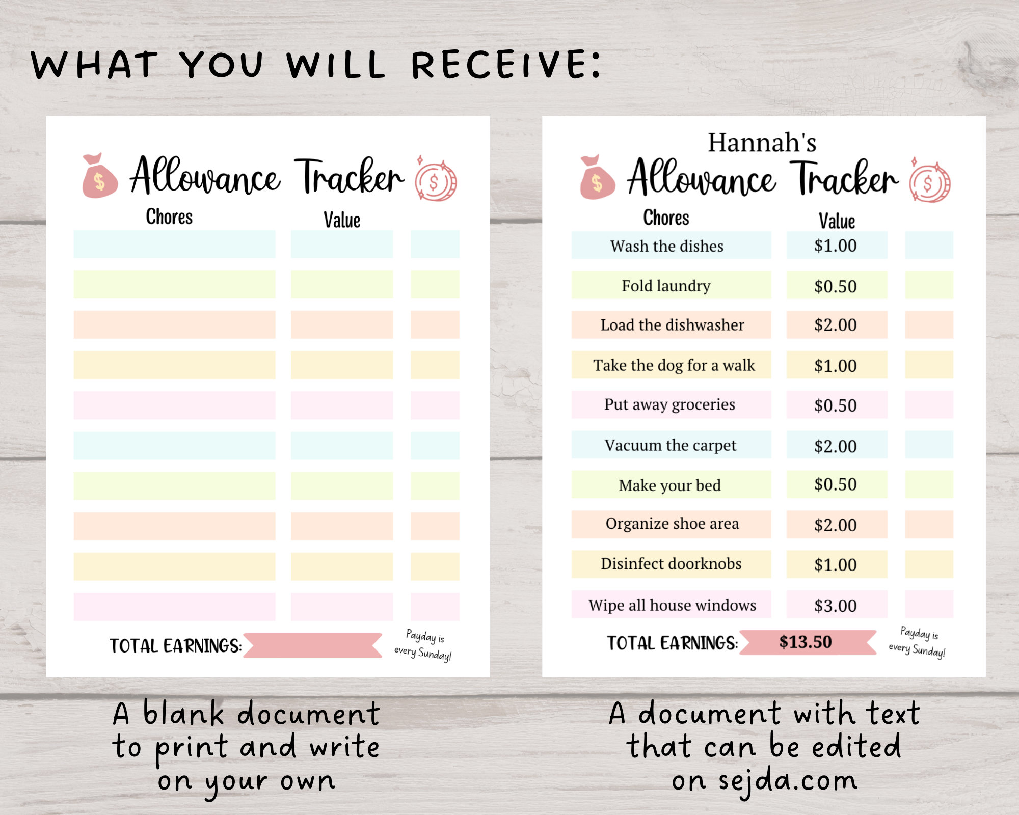 Editable Allowance Chart for Kids Allowance Tracker - Etsy Australia