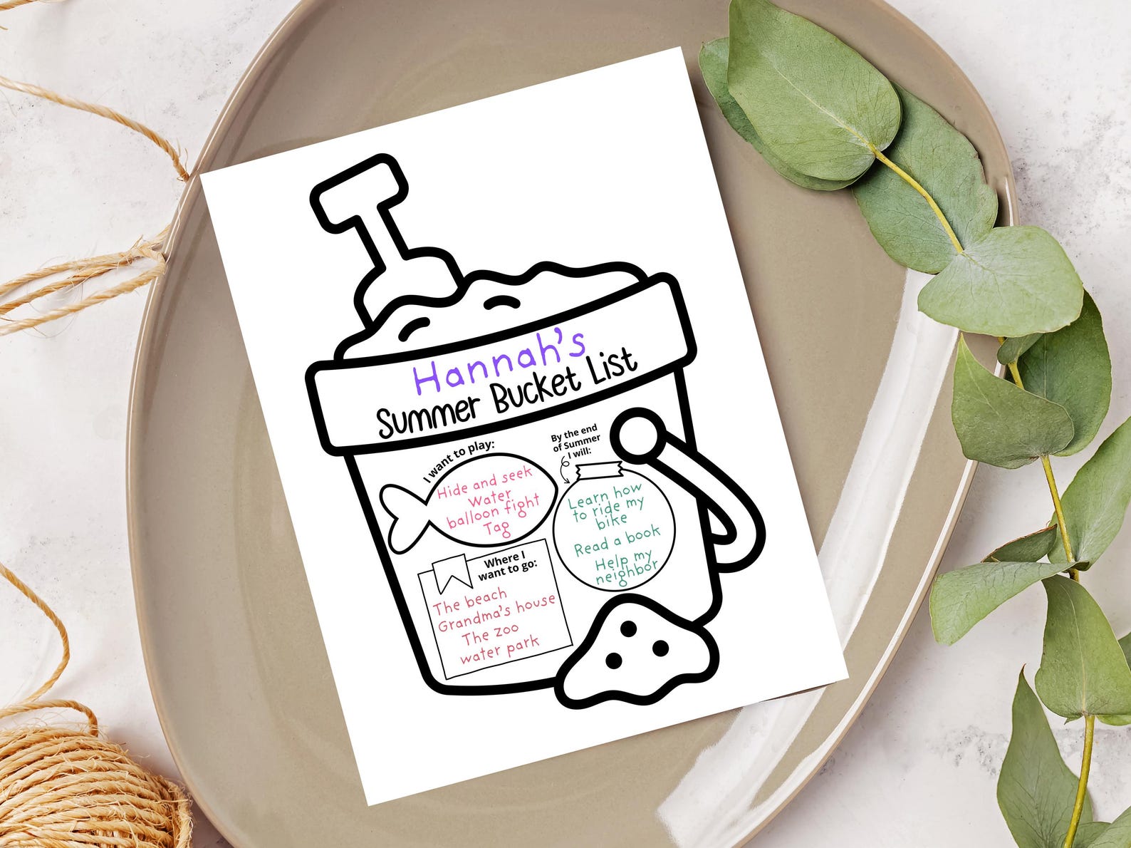 Summer Bucket List Craft for Kids Printable, End of School Year ...