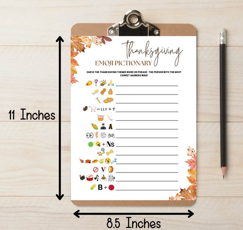 Thanksgiving Emoji Pictionary Game Printable Friendsgiving - Etsy