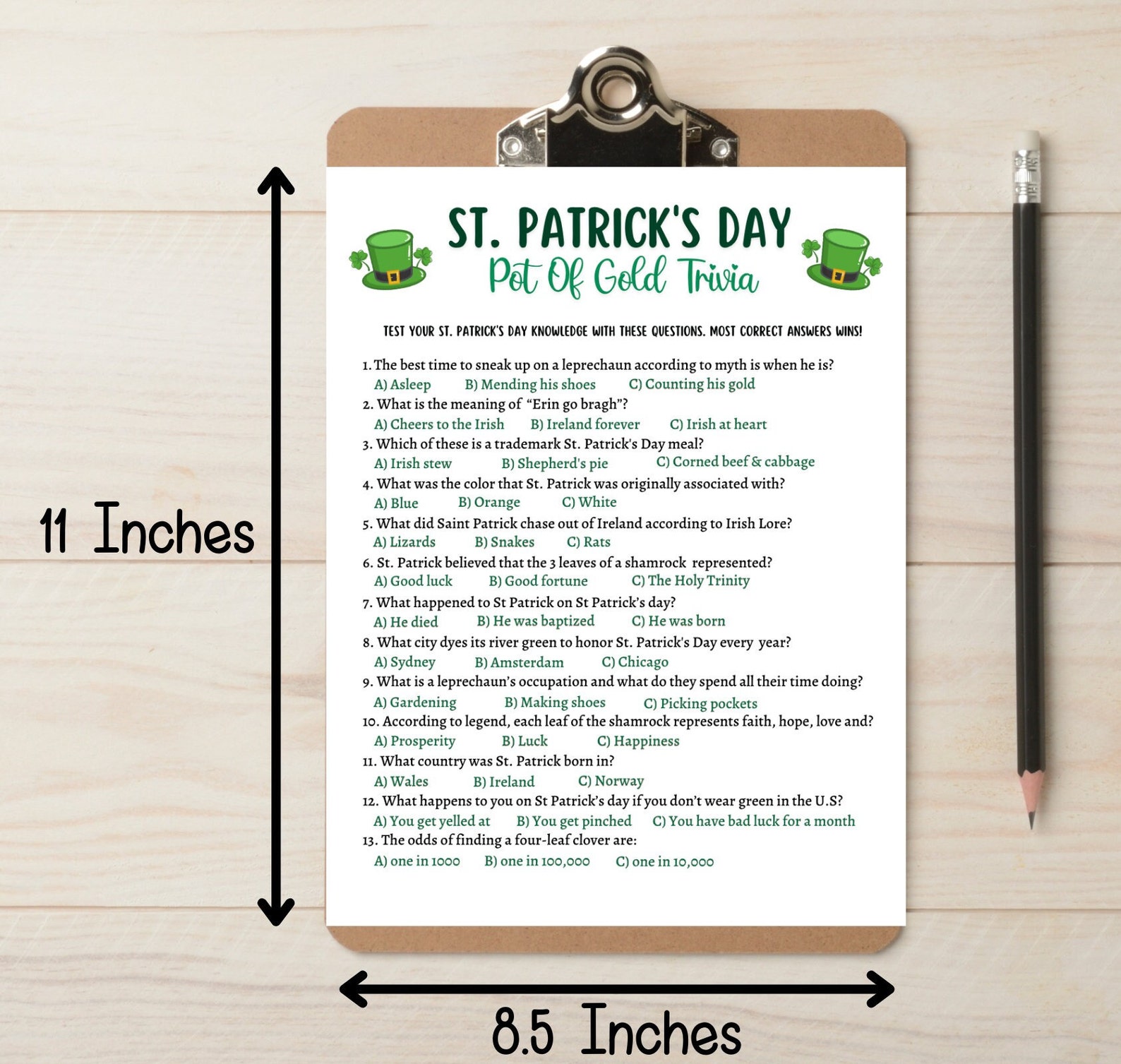 St Patrick's Day Trivia Game Printable St Patricks Day - Etsy