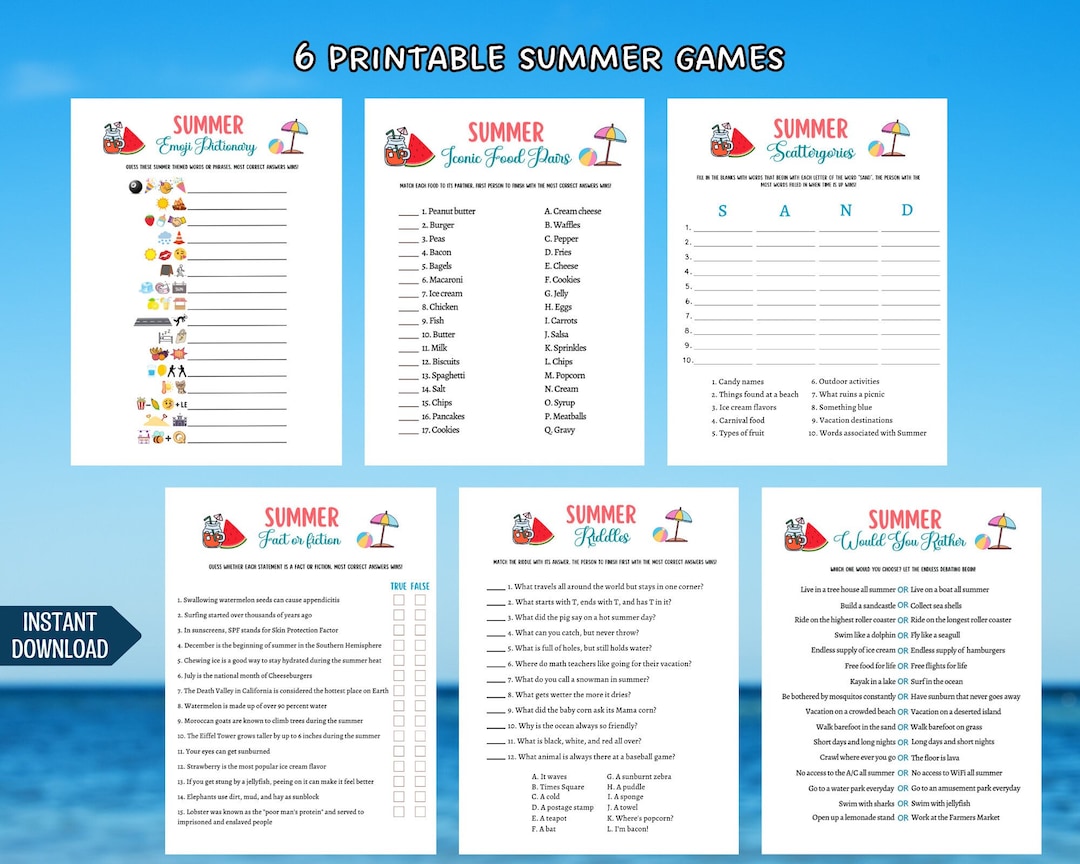 Summer Camp Games Bundle Printable Summertime Beach Party - Etsy