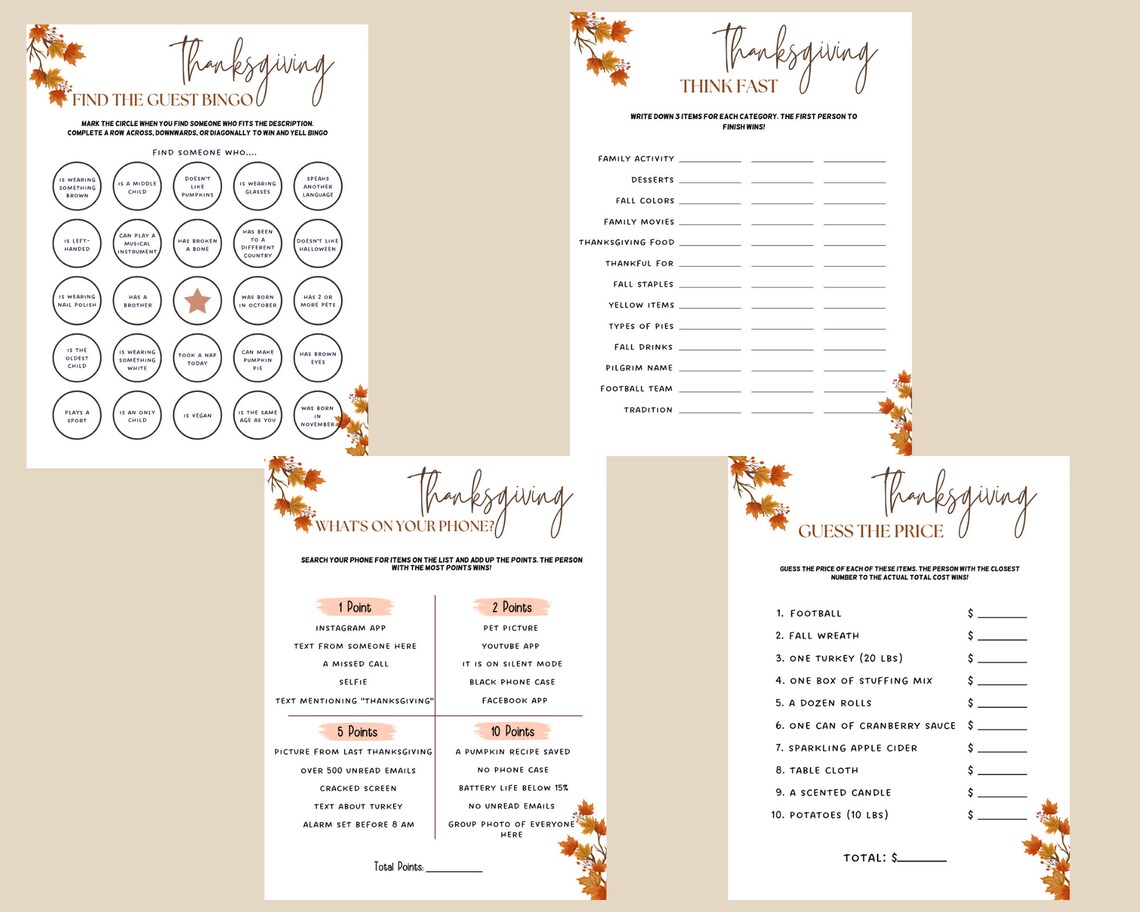 Thanksgiving Games Bundle Printable Fall Holiday Games - Etsy