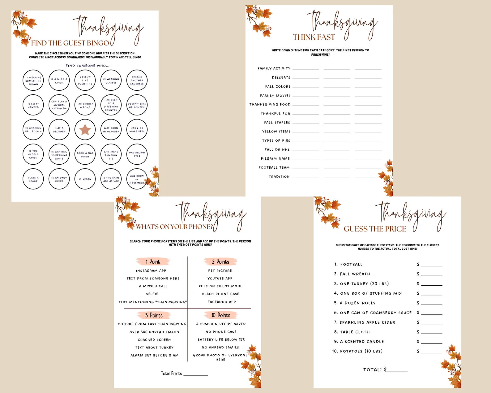 Thanksgiving Games Bundle Printable Fall Holiday Games - Etsy
