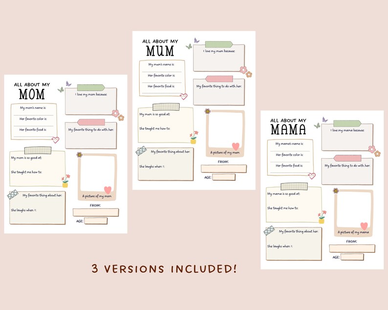 All About My Mom Survey Printable Mothers Day Questionnaire - Etsy