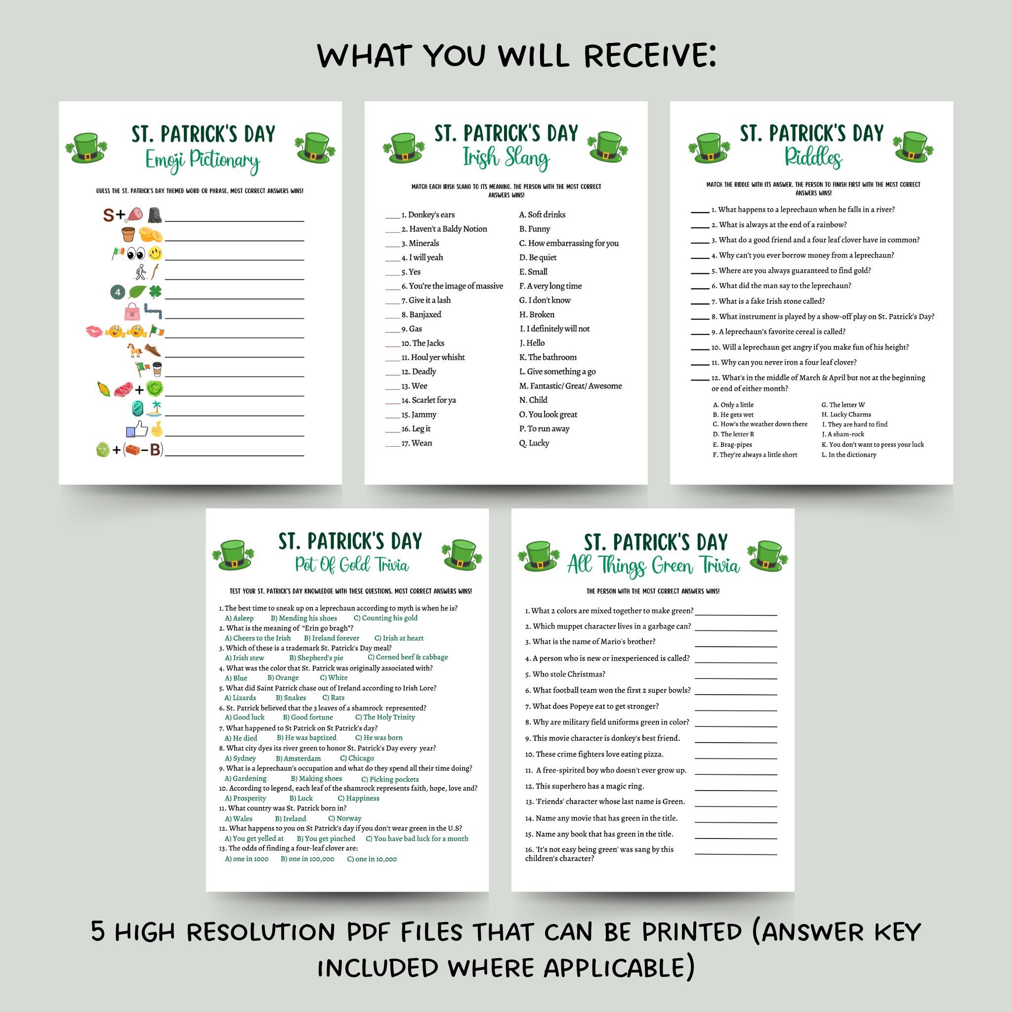St Patrick's Day Game Bundle Printable, Fun Irish Games, St. Paddys ...