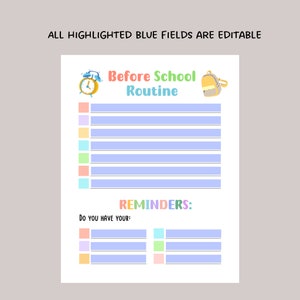 Printable Before School Checklist, Morning Reminders for Kids, Editable ...