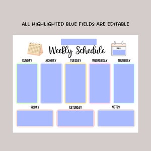 Kids Weekly Planner Printable Editable Weekly Schedule Kids - Etsy