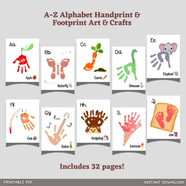 ABC Memory Phonic Book Printable A-Z Alphabet Handprint Art Crafts for ...