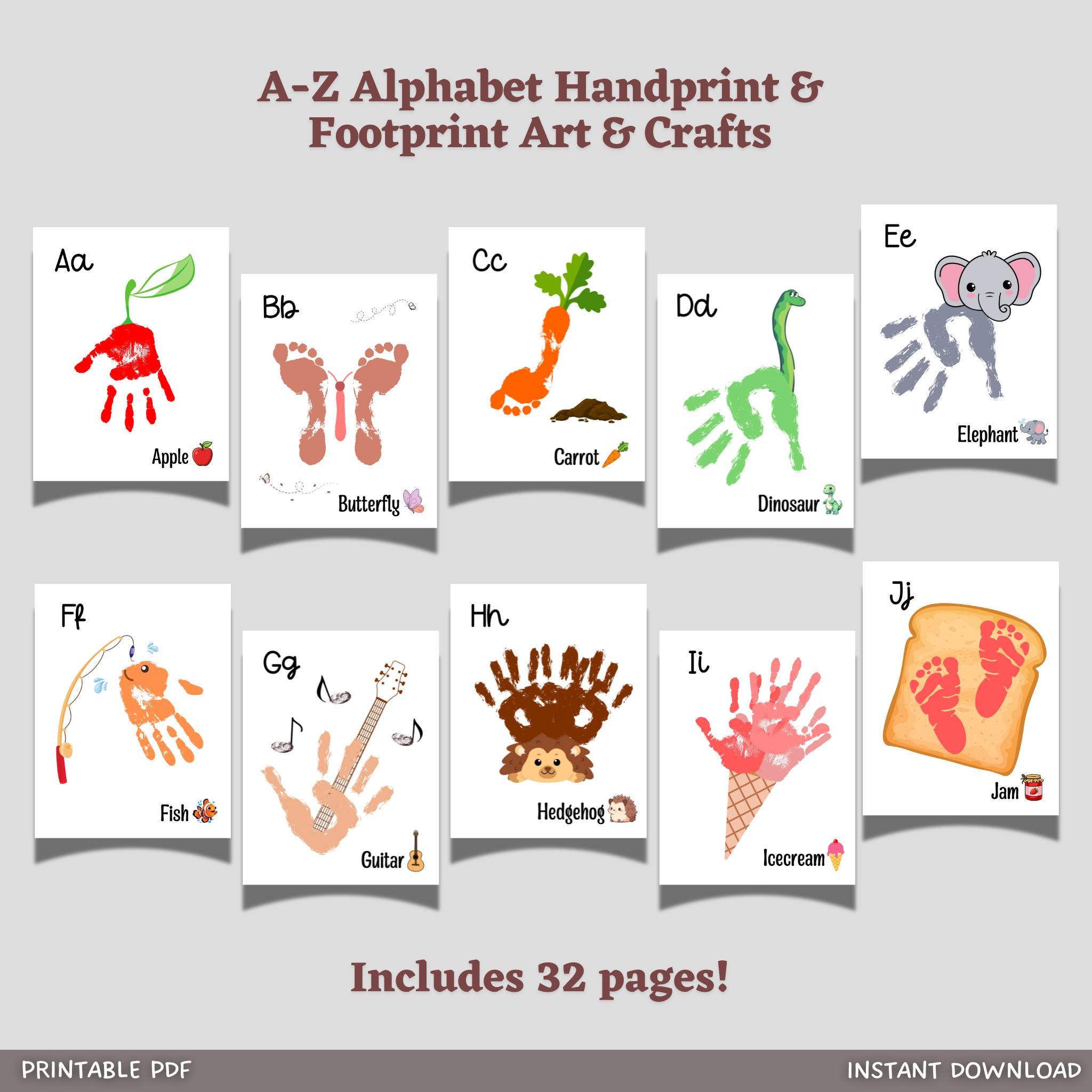 ABC Memory Phonic Book Printable A-Z Alphabet Handprint Art Crafts for ...