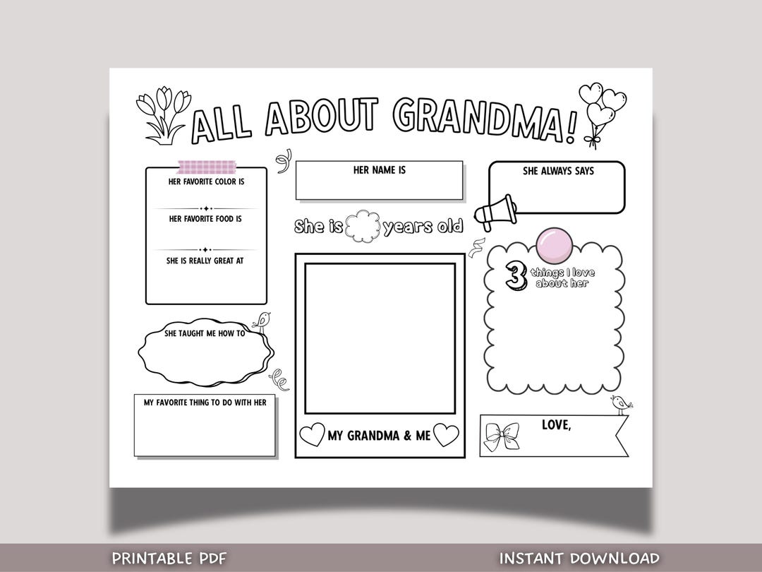 All About Grandma Survey Printable, Mothers Day Grandparents Day Card ...