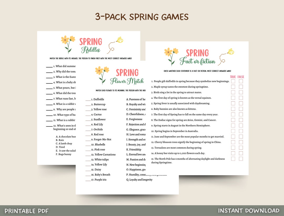 Spring Riddles Game Printable, Spring Activity Adults and Kids ...