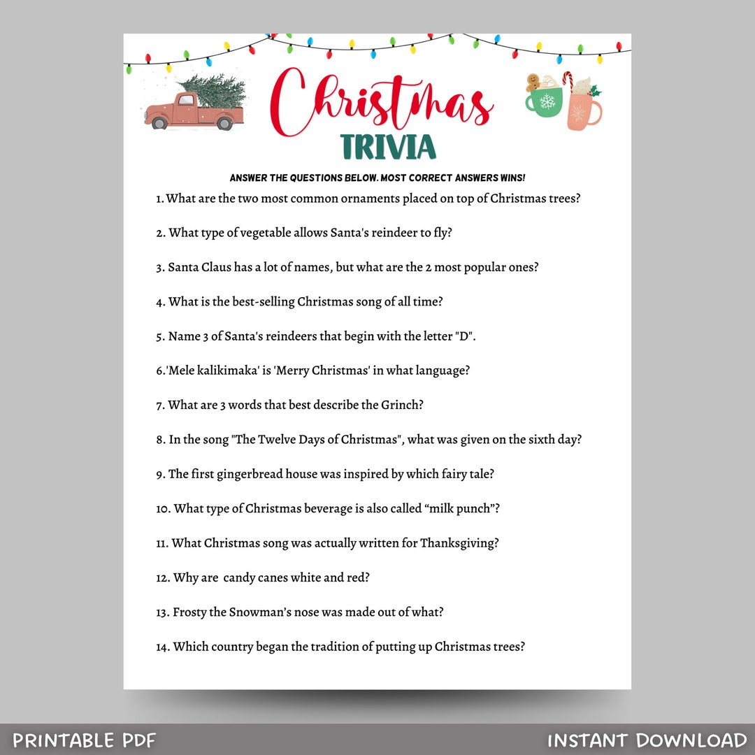 Christmas Trivia Game Printable, Fun Holiday Party Game, Office Party ...
