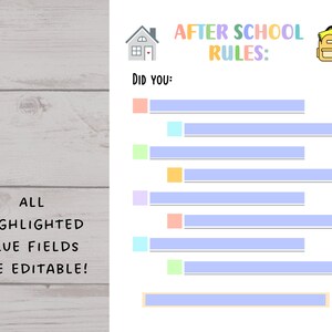 Editable After School Rules Printable After School Checklist - Etsy