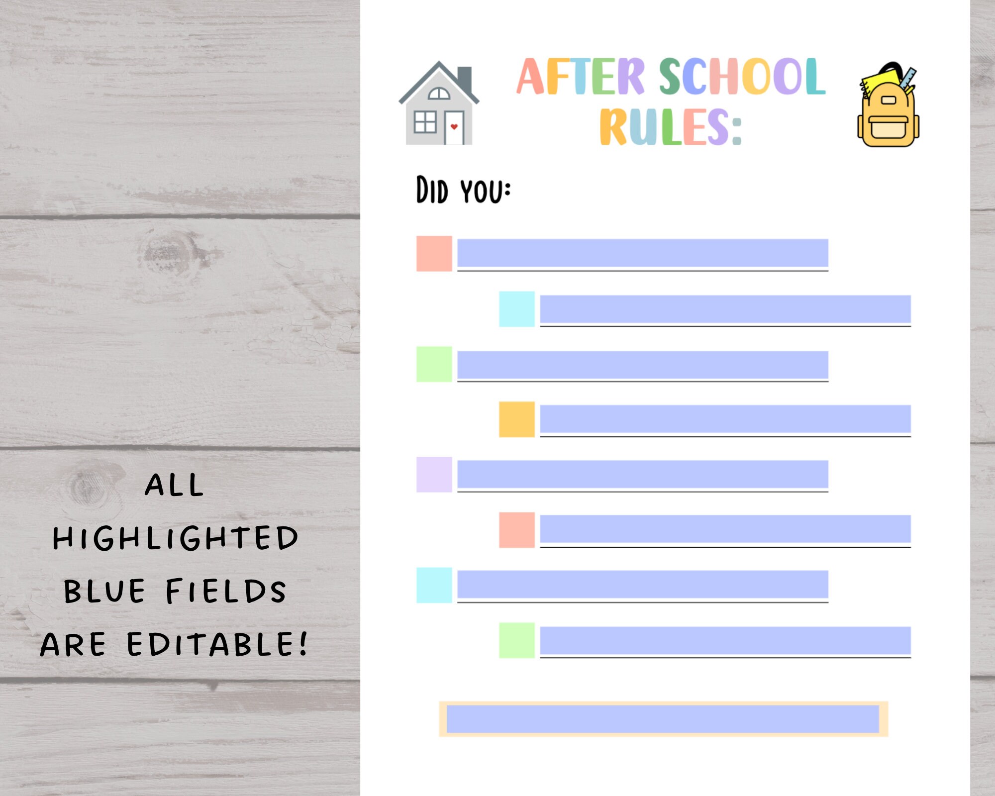 Editable After School Rules Printable After School Checklist - Etsy