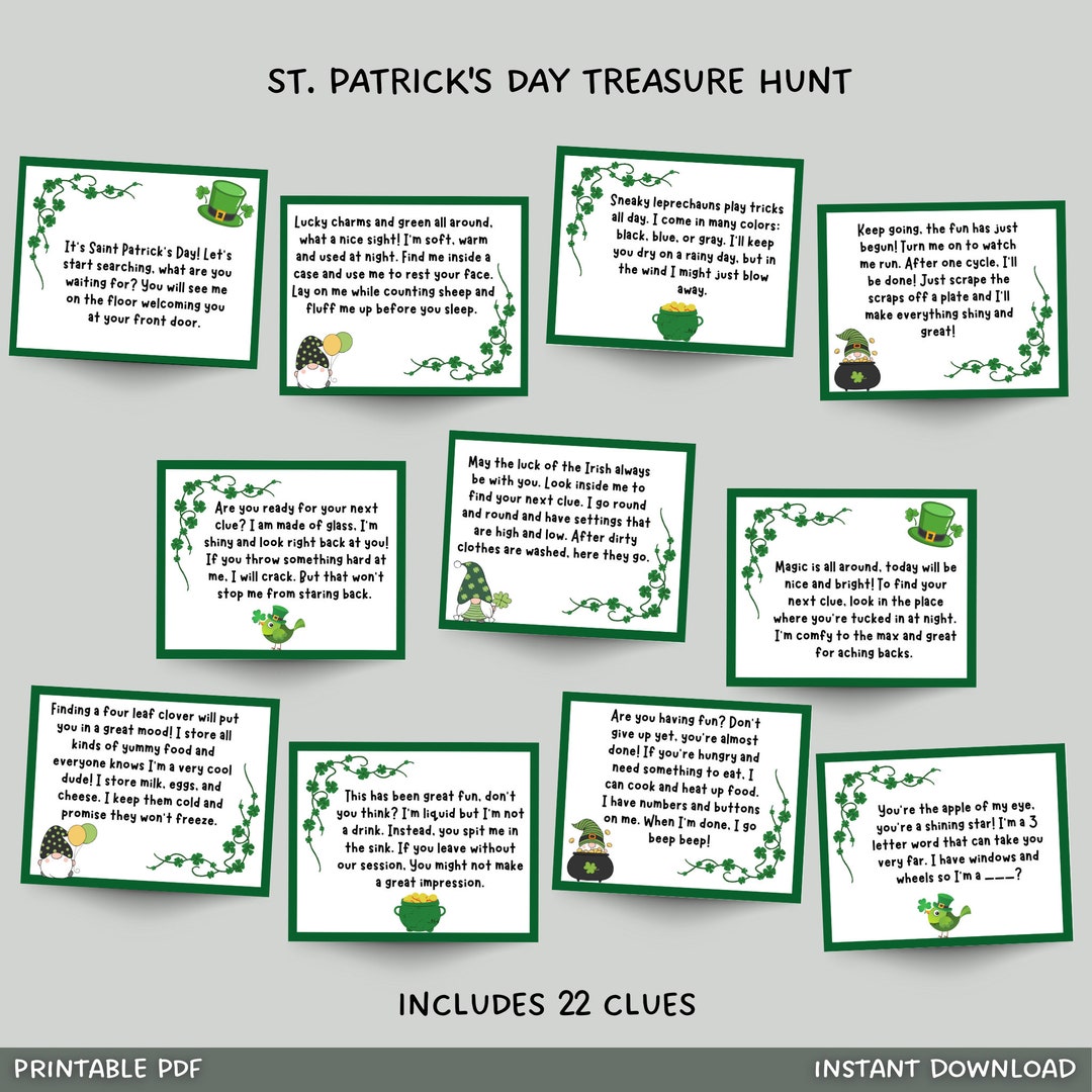 St Patricks Day Scavenger Hunt Printable, St. Patrick's Day Treasure ...
