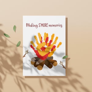 Summer Handprint Craft Printable, DIY Camp Fire Art Project Kids ...