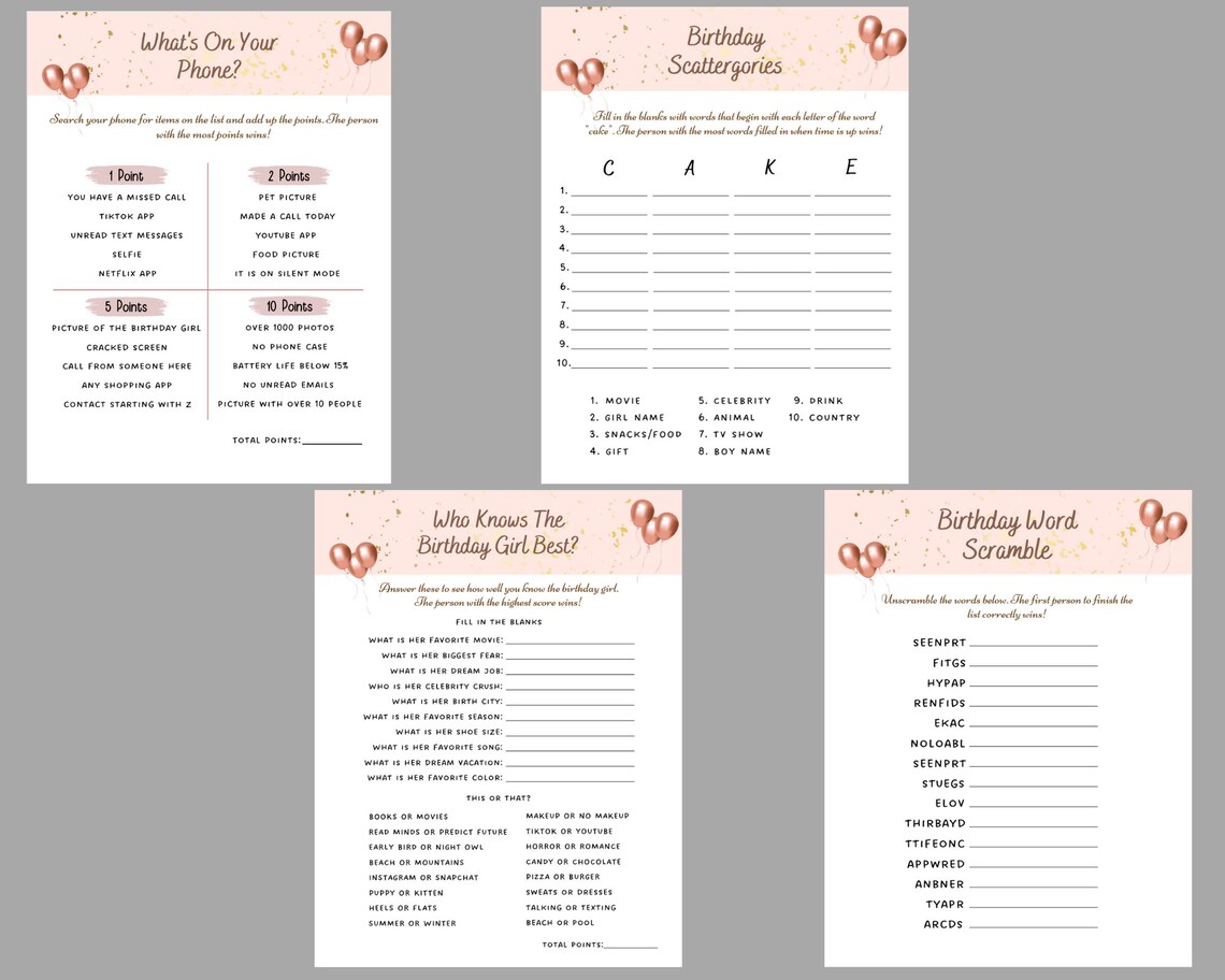 Teen Birthday Party Games Bundle Birthday Games for Her - Etsy