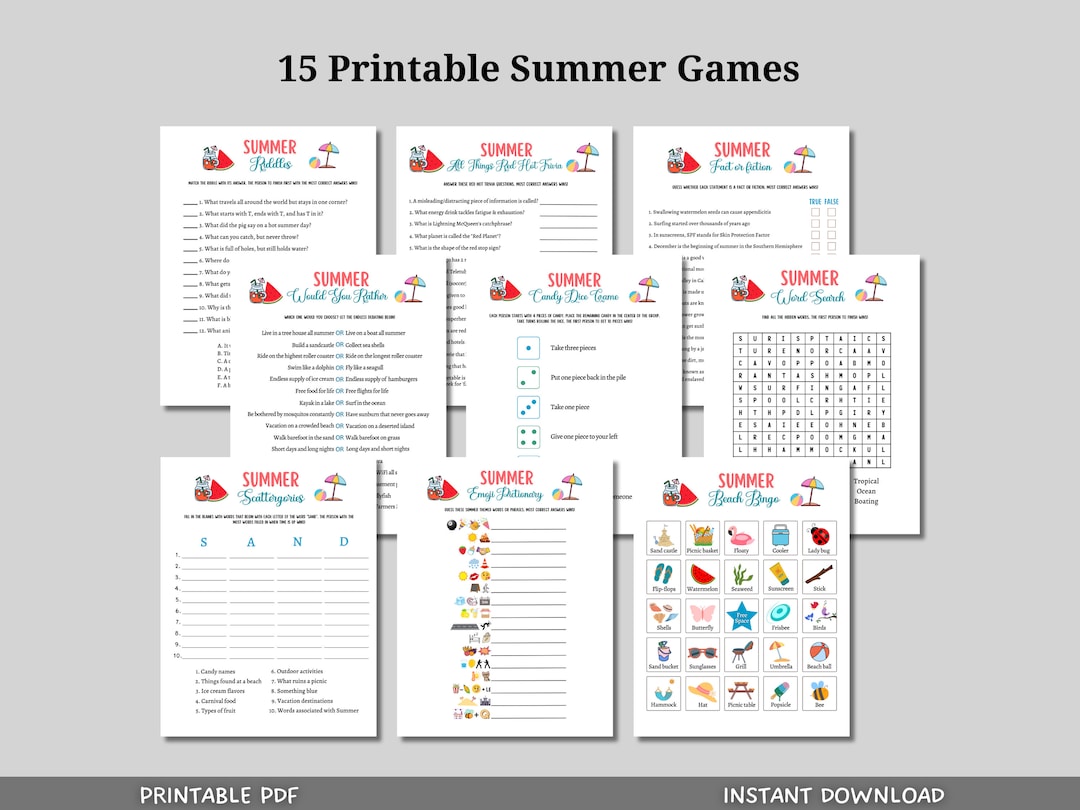 Summer Games Bundle Printable, Summer Camp Activity, Summertime Beach ...
